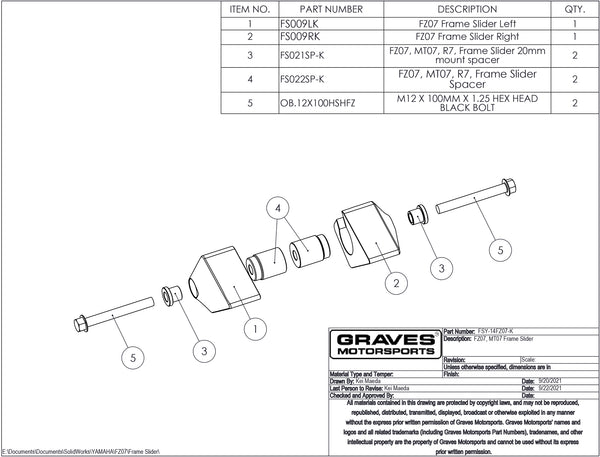 Graves Motorsports Yamaha FZ-07 MT-07 Frame Sliders – EDR Performance